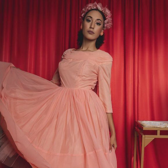 Dresses | Peach Chiffon Party Dress Vintage 5s Good Condition | Poshmark